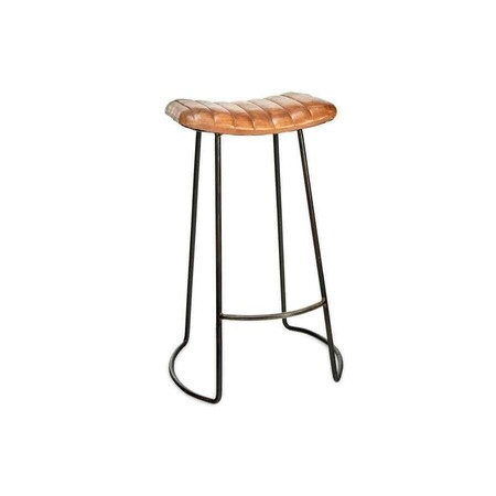 Tan Ribbed Leather and Iron Bar Stool | Accessories for the Home